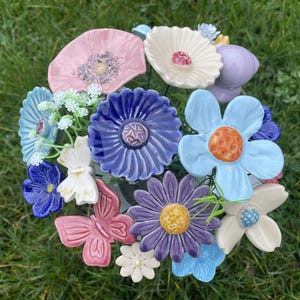 Ceramic Flowers Bouquet 17 Flowers,floral Centerpiece of Handmade ...