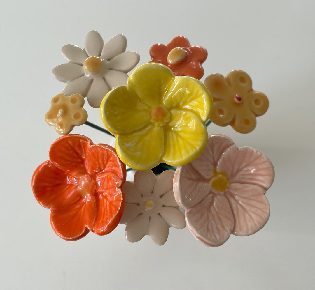 Ceramic Colorful Flowers Bouquet 8 Small Flowers,floral Centerpiece of ...