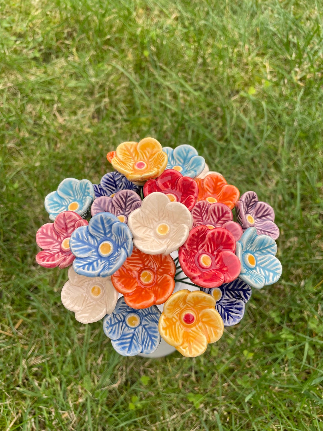 Ceramic Peach Blossoms/small,plant Stake, Fairy Garden Accessories ...