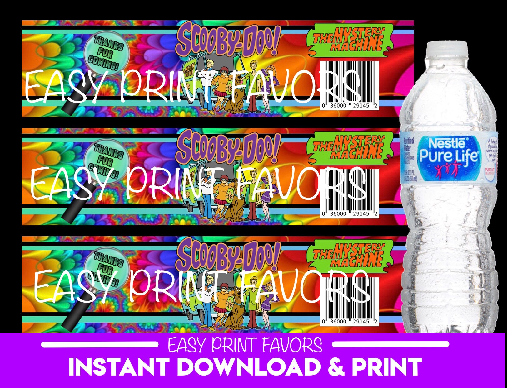 Scooby Doo Water Bottle Label Instant Download| Scooby Doo Party Favors ...
