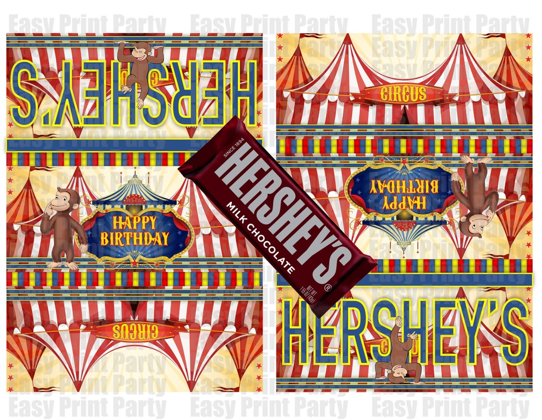 Curious George Birthday Favor Hershey Label Instant Download - Etsy