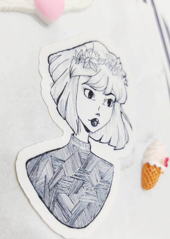 Black and White Sticker Girl Sticker Glossy Vinyl - Etsy