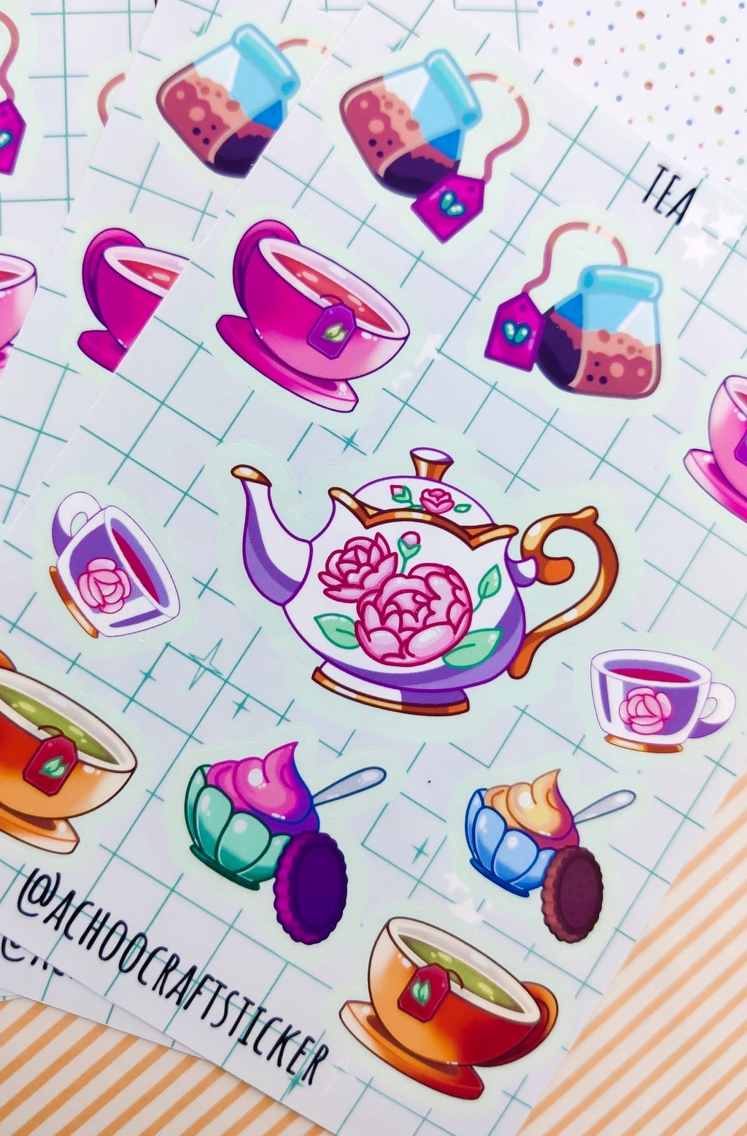 Tea Time Sticker Sheet | Sticker Set | Cute Planner Sticker | Bujo| Handmade | Waterproof - Etsy