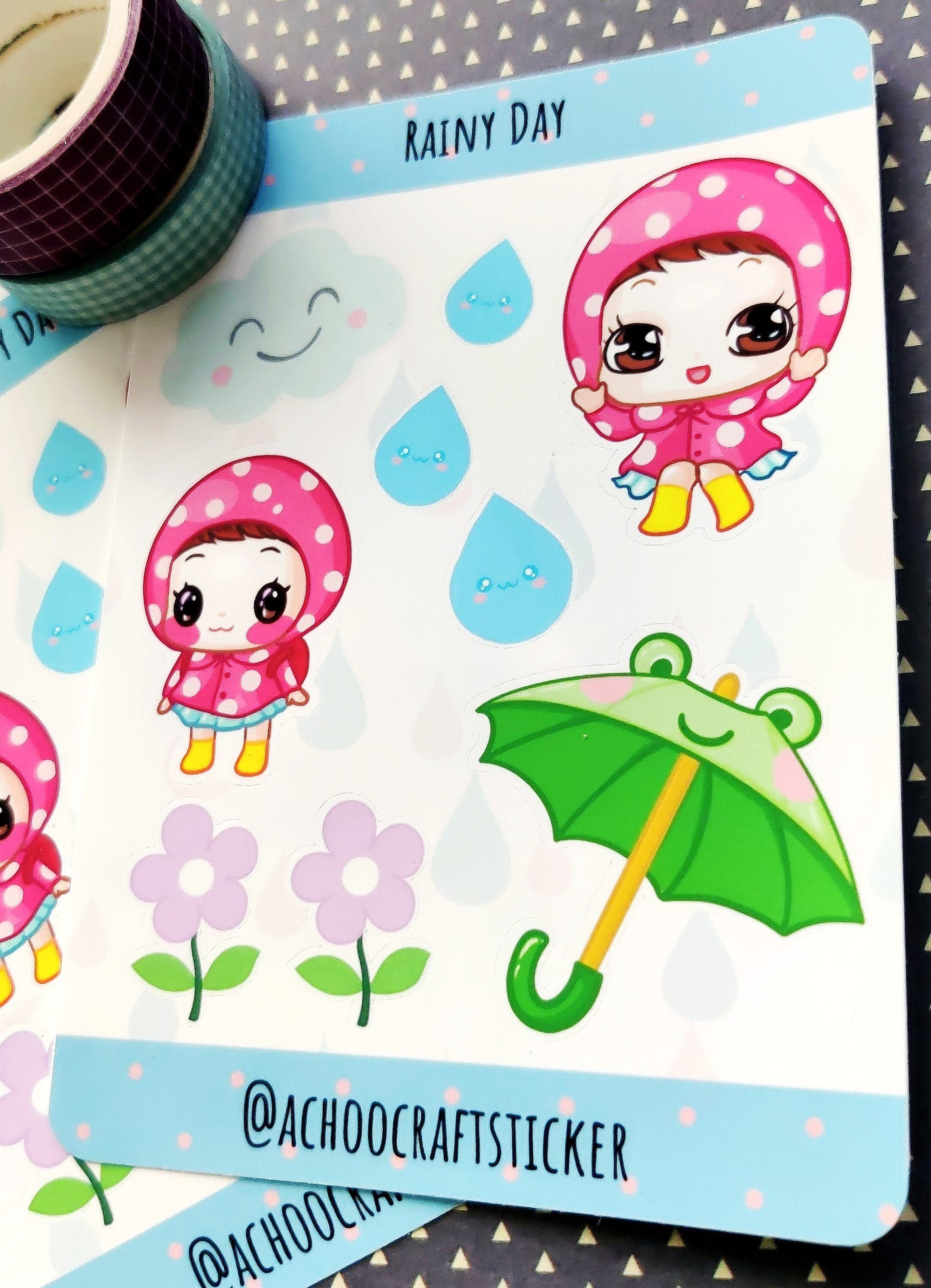 Rainy Day Sticker Sheet Waterproof Etsy