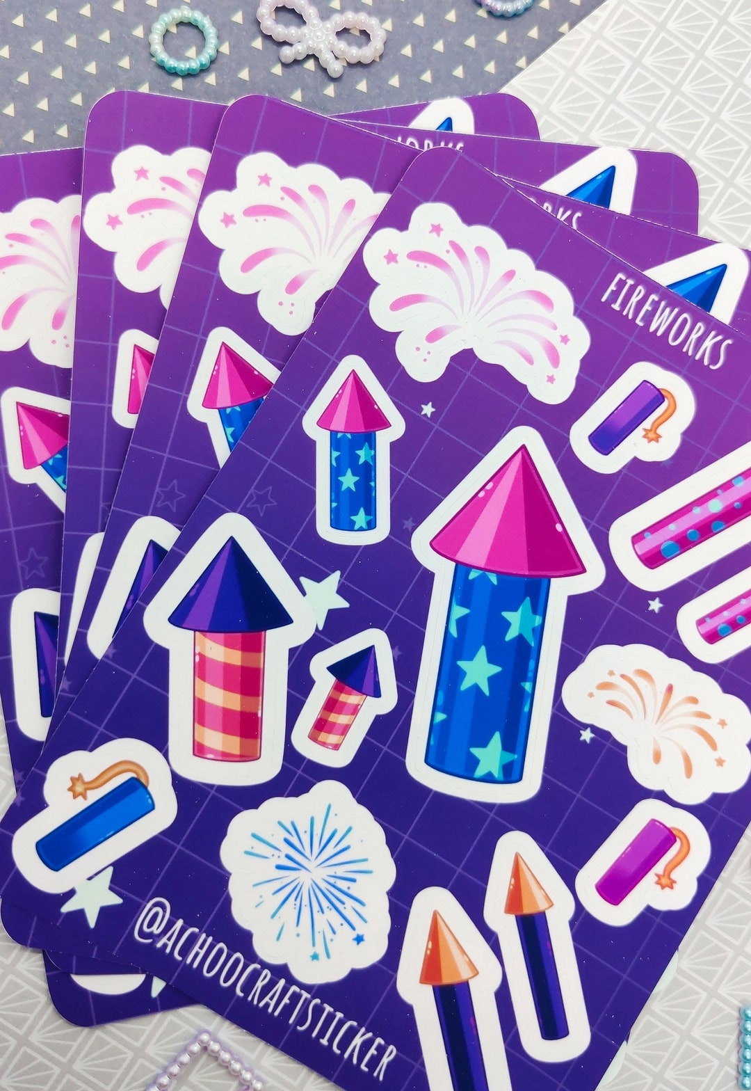 Feuerwerk StickerBogen | Festlicher Stickerbogen | Waterpoof Sticker ...
