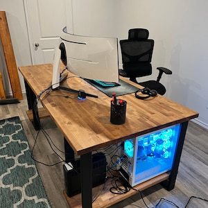 Solid Wood Gaming Desk - Custom Made With Monitor Shelves. Cord ...