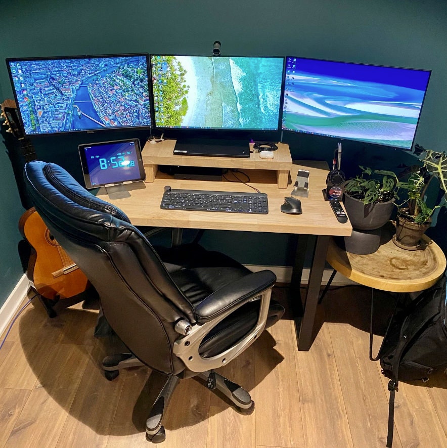 Solid Wood Gaming Desk - Custom Made With Monitor Shelves. Cord ...