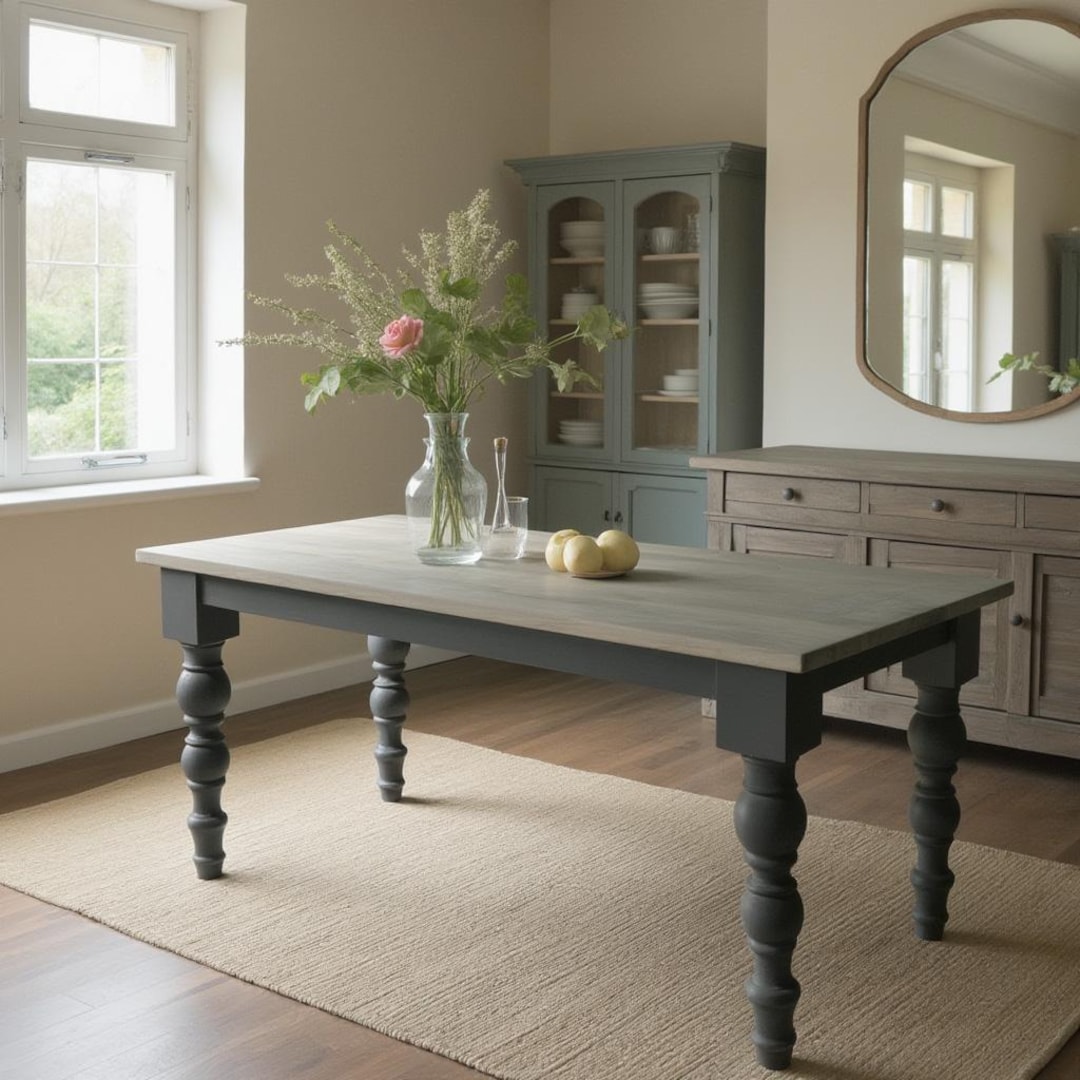 Custom Farmhouse Dining Table: Solid Wood With Turned Legs - Etsy