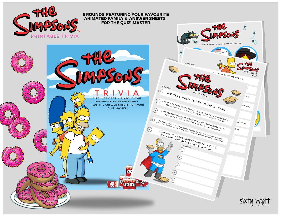 The Simpsons Trivia Quiz Party Game Printable (Download Now) - Etsy Canada