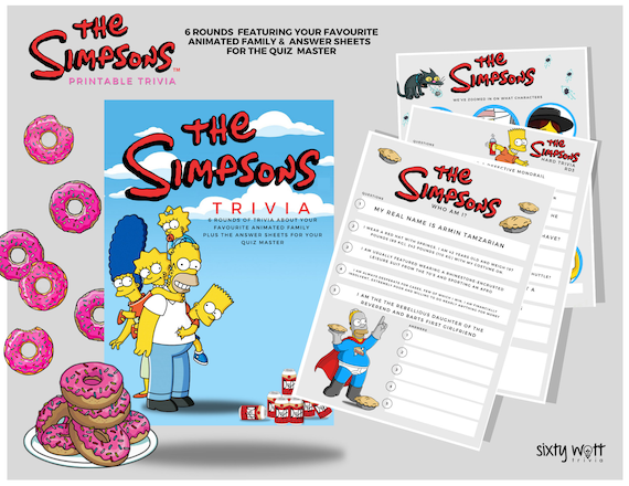 The Simpsons Trivia Quiz Party Game Printable | Etsy