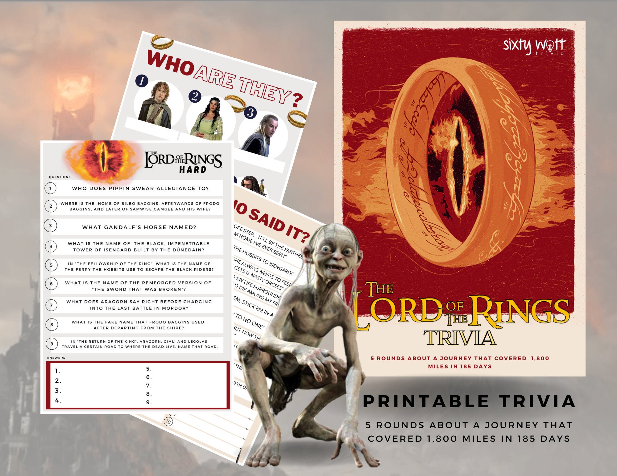 Lord of the Rings Trivia Quiz Party Game Questions Movies - Etsy
