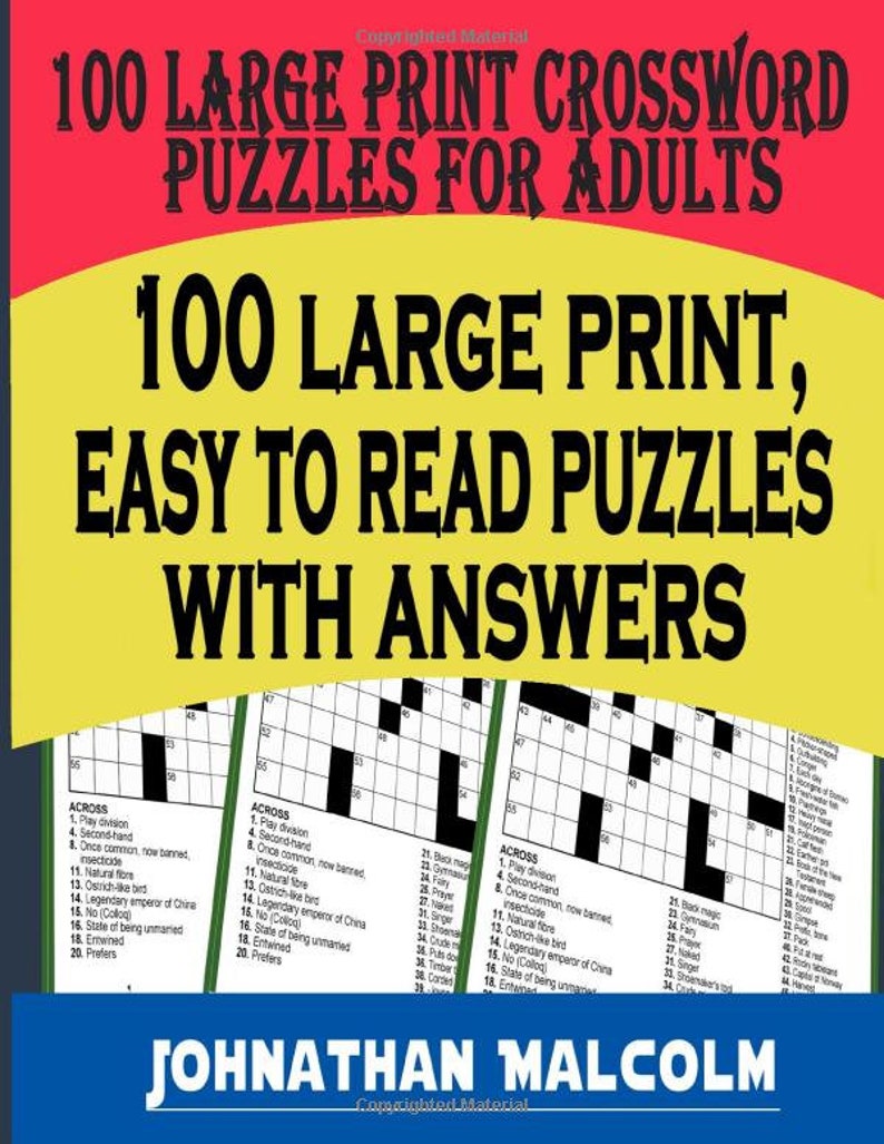 Large Print Crossword Puzzles for Adults- Full Page, Medium-level ...