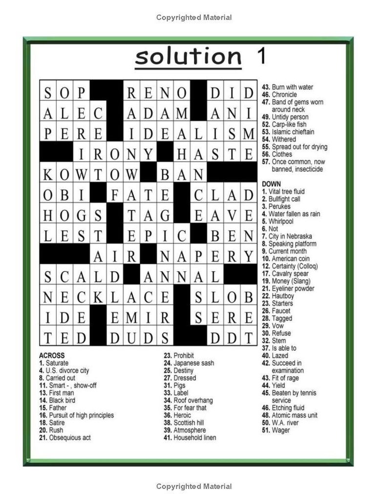 Large Print Crossword Puzzles for Adults- Full Page, Medium-level ...