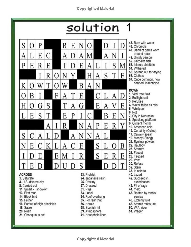 Large Print Crossword Puzzles for Adults- Full Page, Medium-level ...