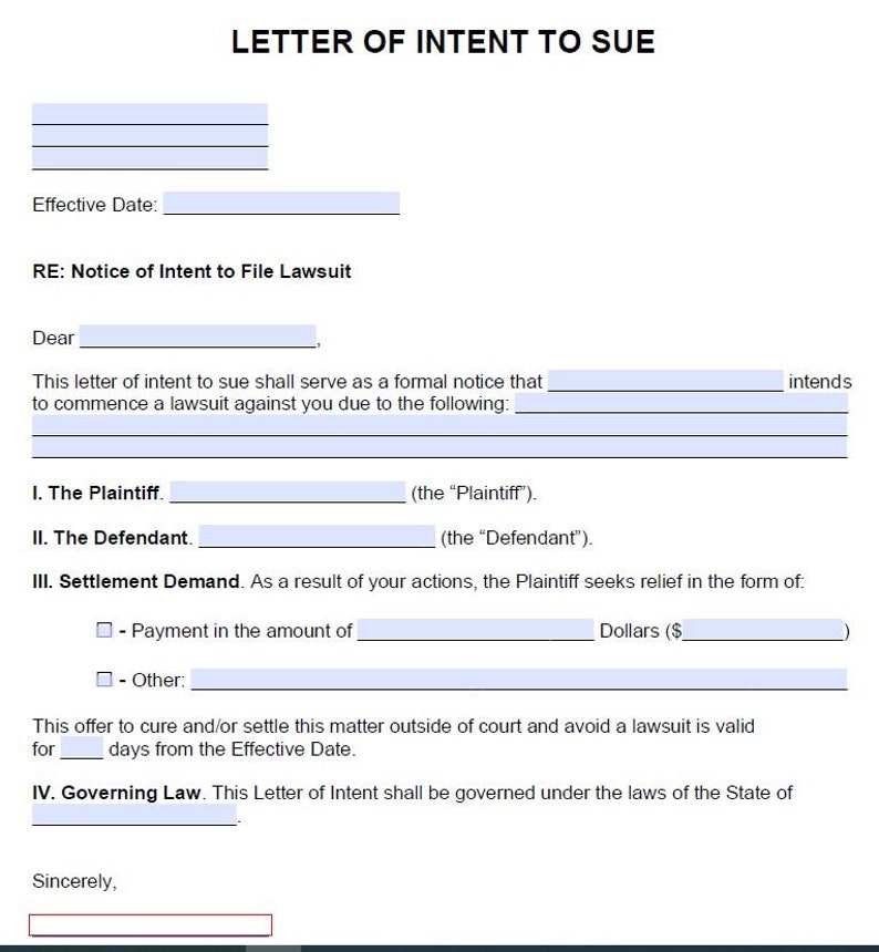 Demand Letter PRINTABLE File Lawsuit Intent to Sue Template Legal ...