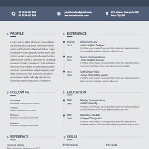 Modern Resume Template Resume Template, CV Template, Professional ...