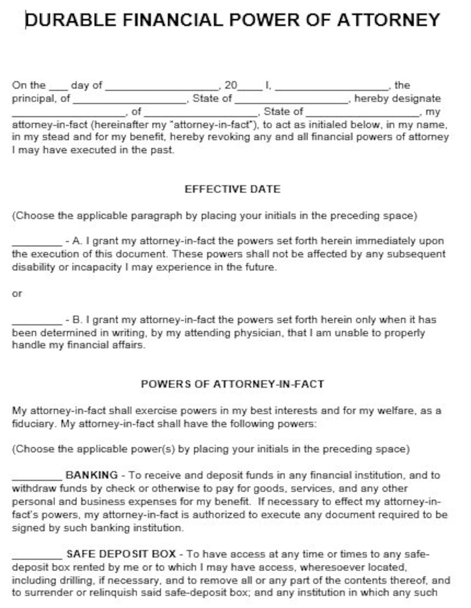 Financial Power of Attorney Durable Lasting PRINTABLE File Legal Form ...