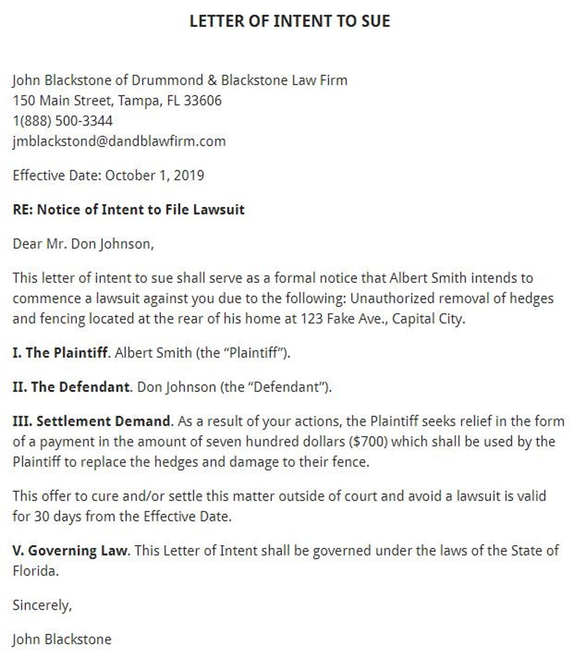 Demand Letter PRINTABLE File Lawsuit Intent to Sue Template Legal ...