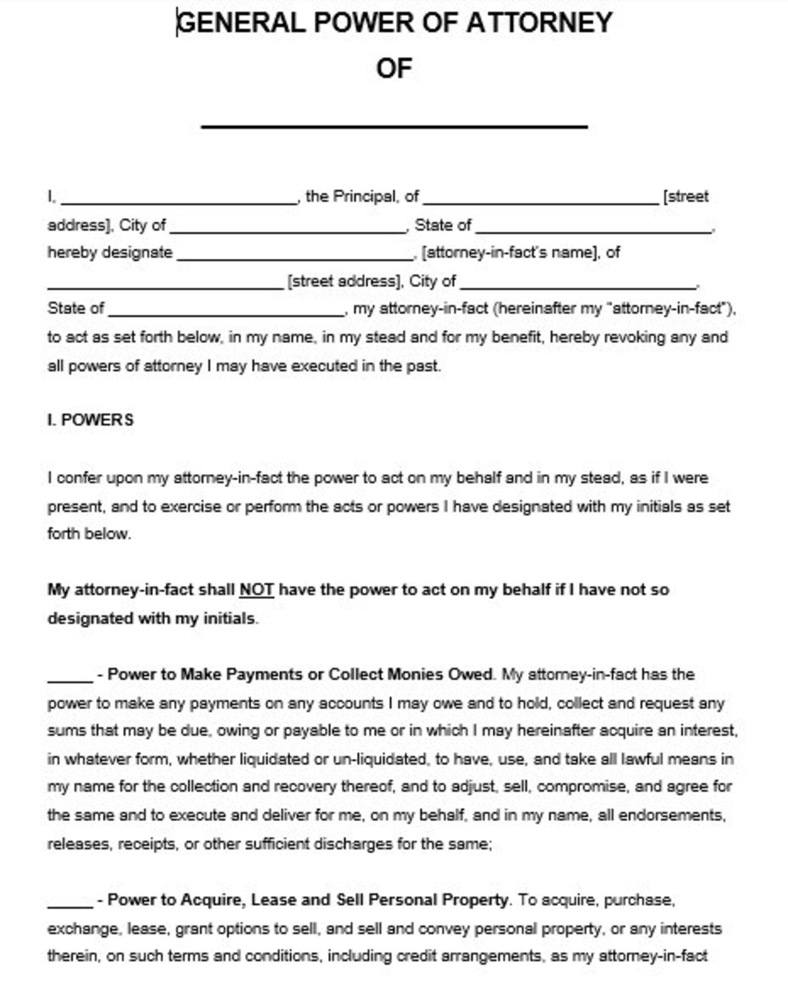 General Power of Attorney PRINTABLE File Simple POA Legal Document ...