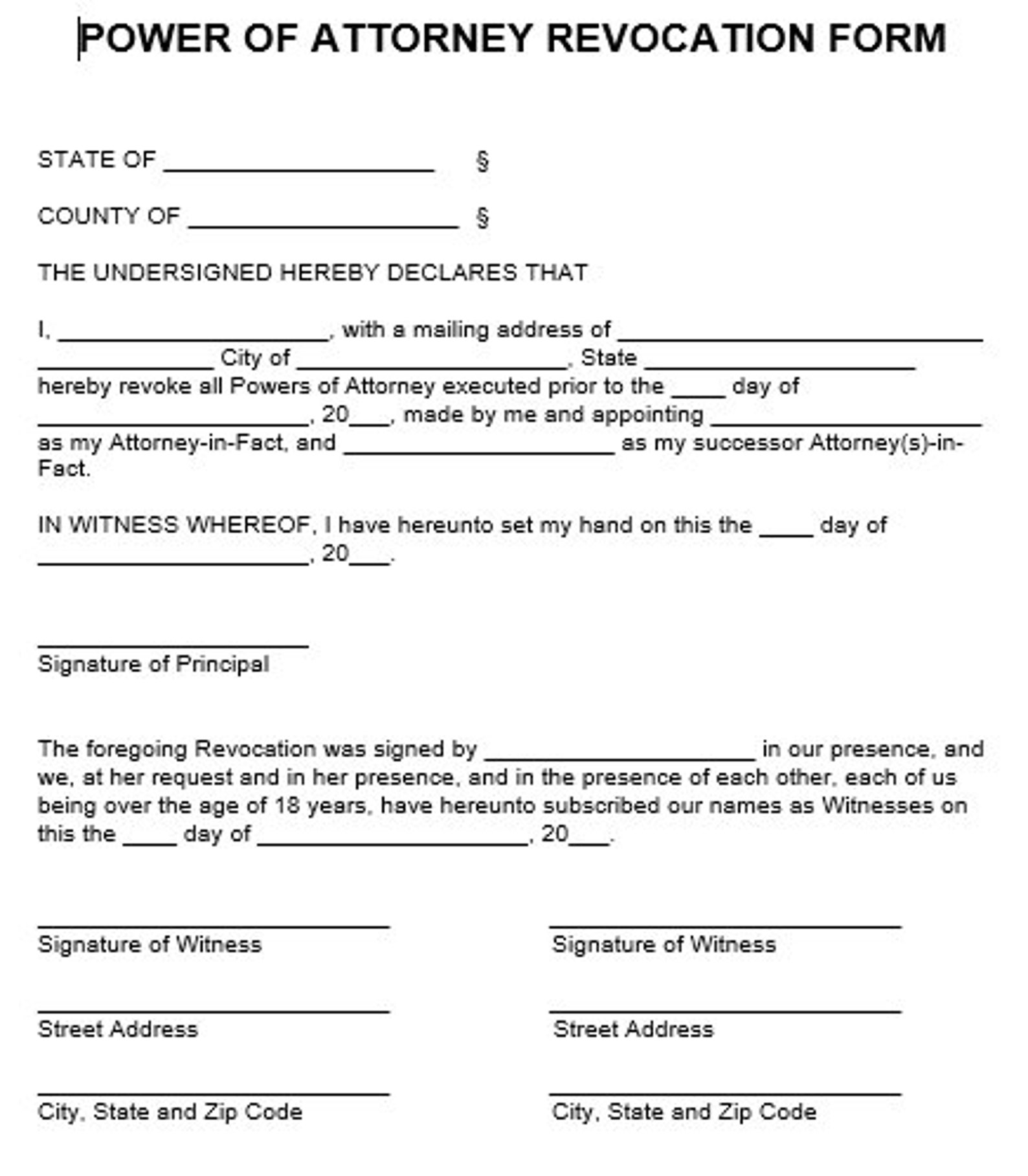 Power of Attorney Revocation PRINTABLE File Management Power Nullifying ...