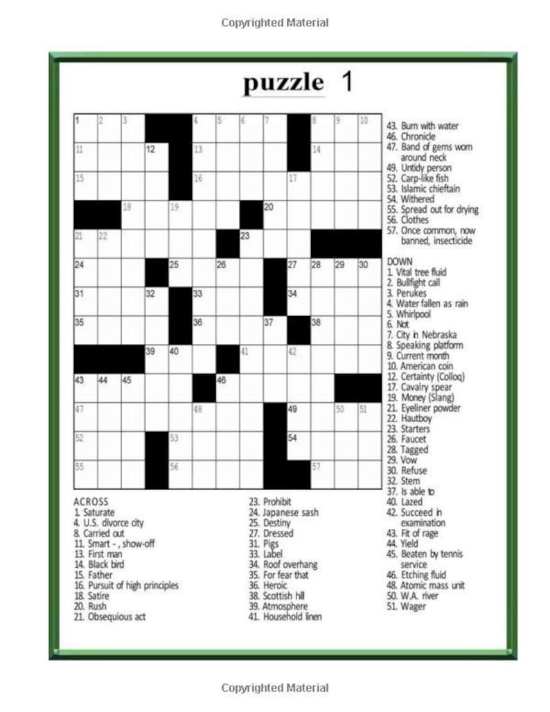 Large Print Crossword Puzzles for Adults- Full Page, Medium-level ...