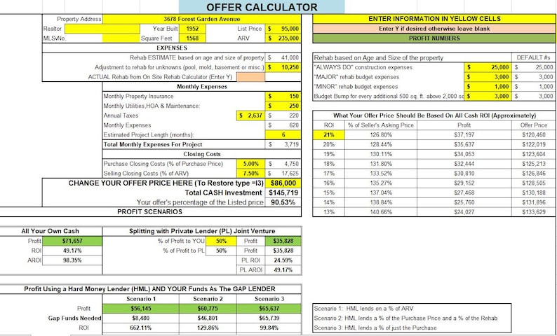 Rental Property Tool MS Excel Spreadsheet Income Expense Investment ...