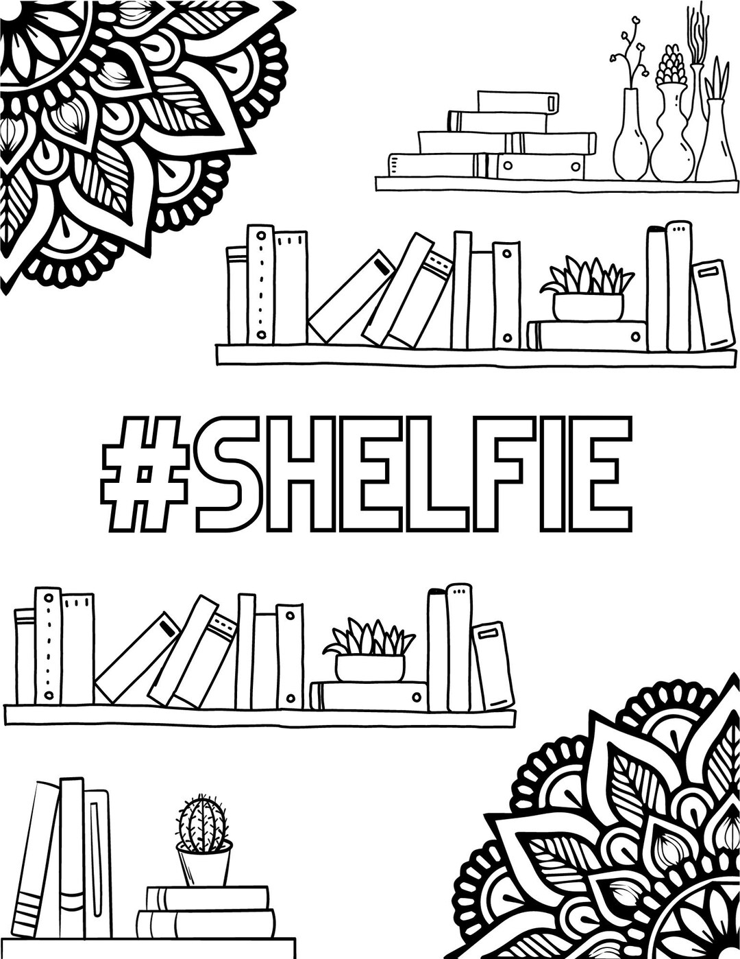 Shelfie Book Shelf Coloring Page for Adults or Kids PDF - Etsy