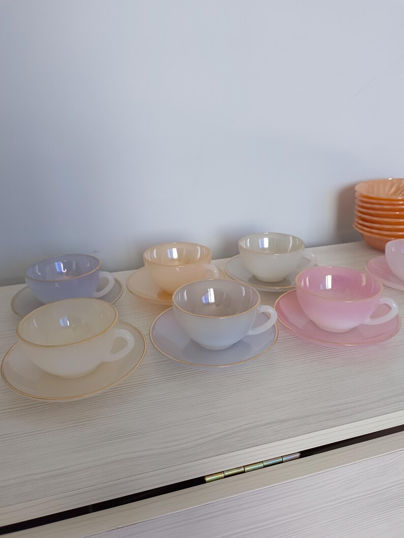 Vintage Antique Tea Set Arcopal France harlequin 1960-1970 Opal Glass ...