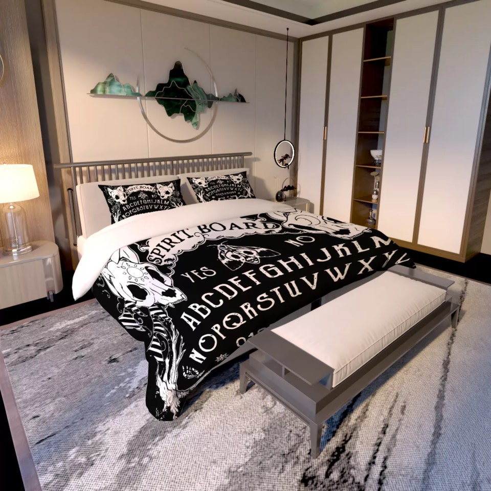 Gothic Bedding Set - Cat Skulls Ouija Board, Goth Bedding, Gothic Home ...