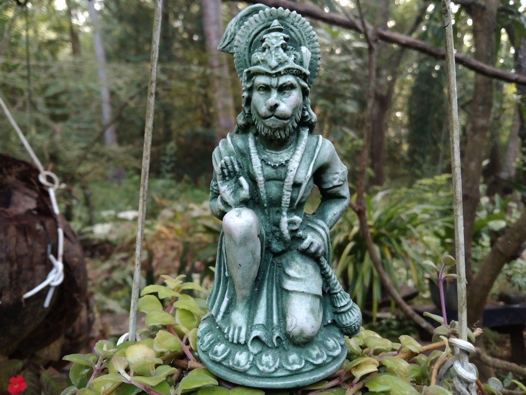 Green Colour Lord Hanuman Cute Sitting Stone Statue Hanumantha Figure ...