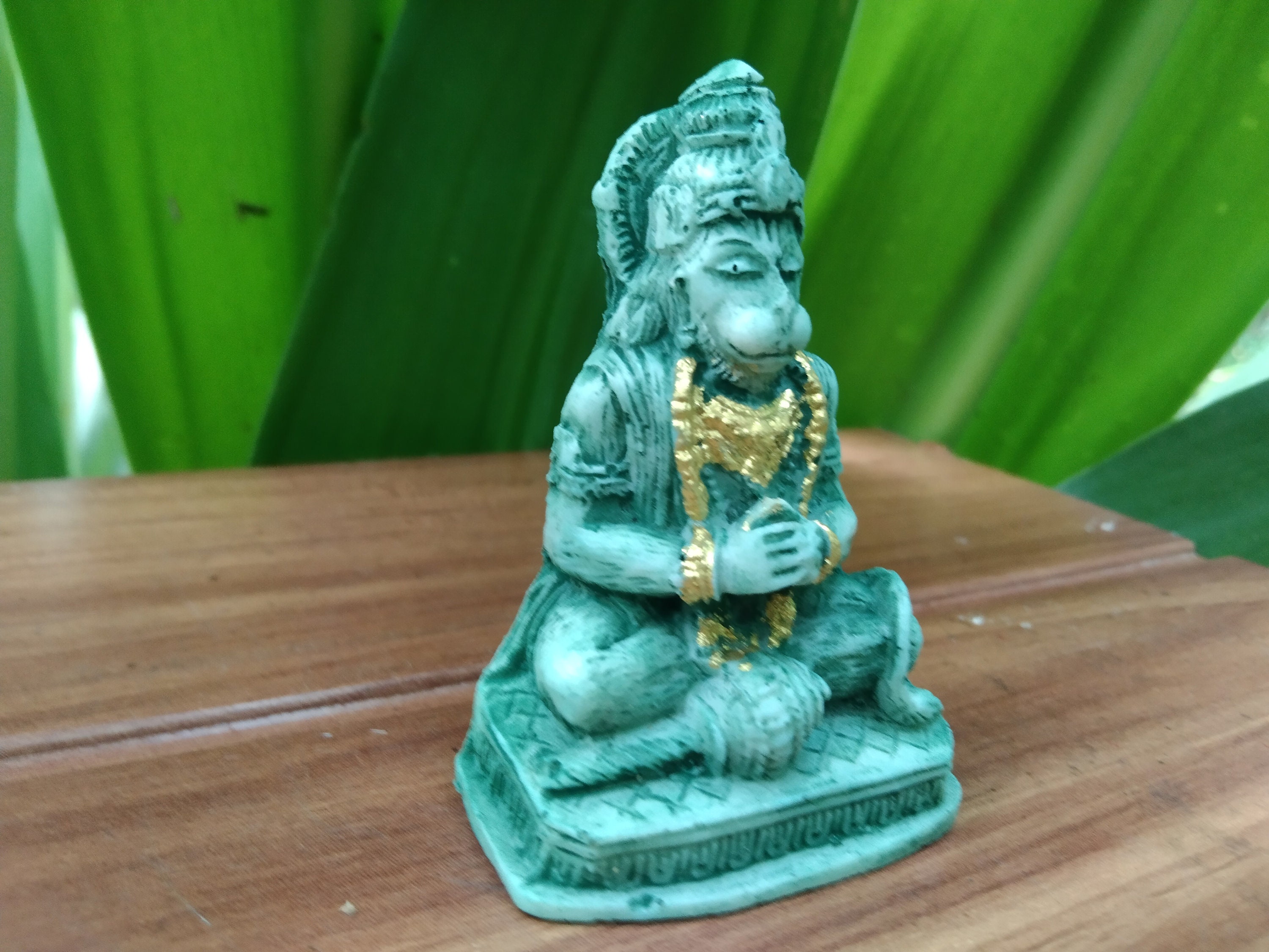 Green Colour Gold Paint Lord Hanuman Stone Statue Hanumantha Monkey God ...