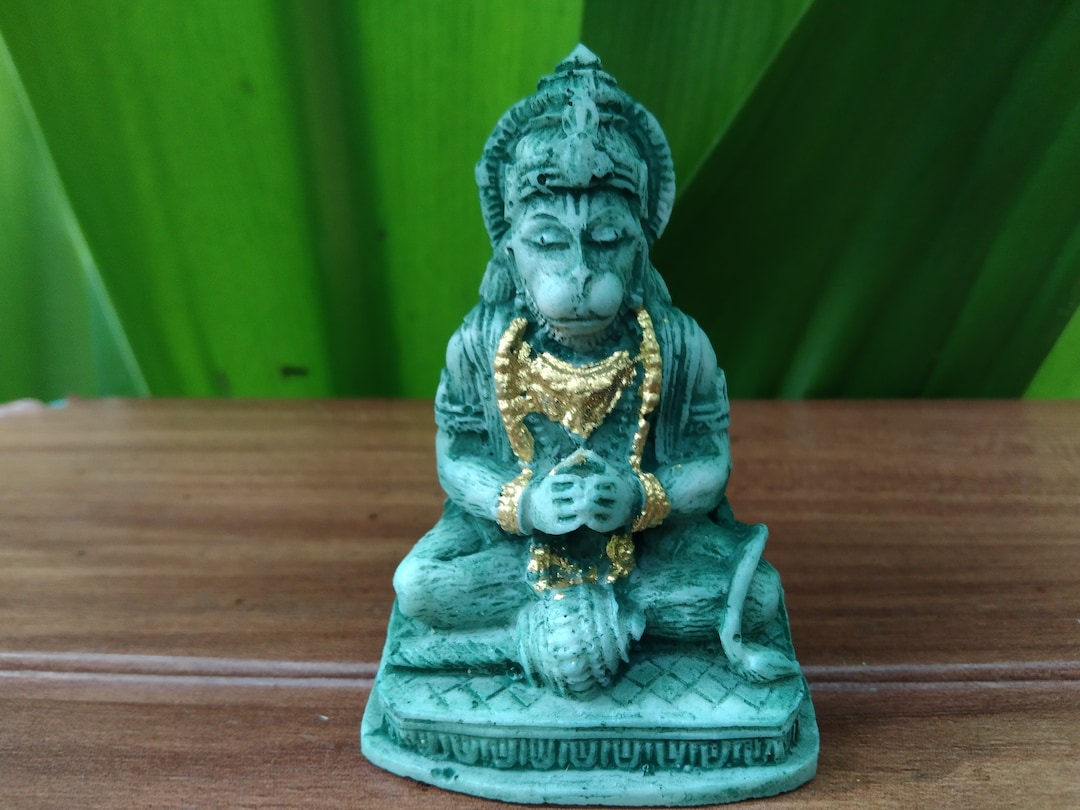 Green Colour Gold Paint Lord Hanuman Stone Statue Hanumantha Monkey God ...
