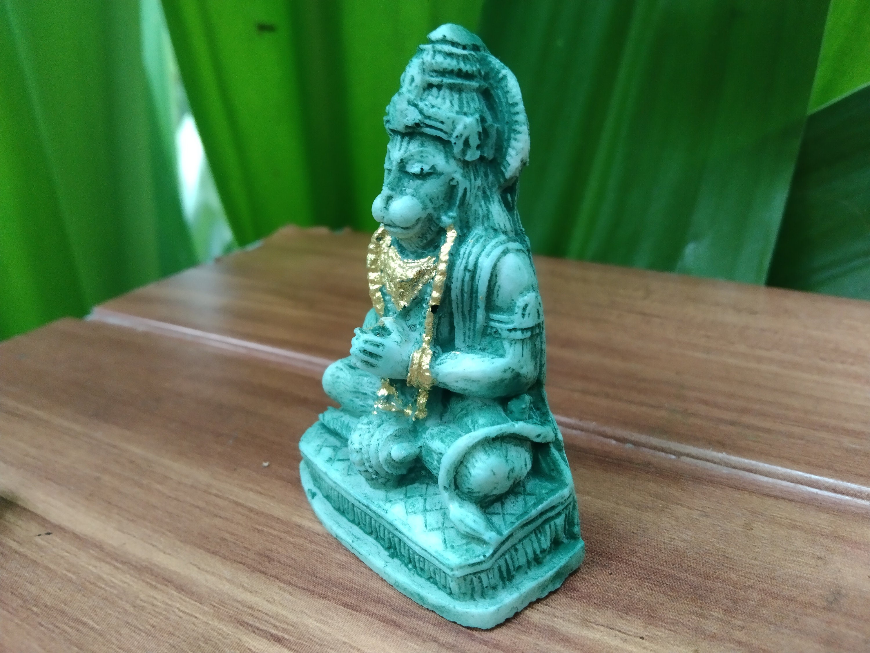 Green Colour Gold Paint Lord Hanuman Stone Statue Hanumantha Monkey God ...
