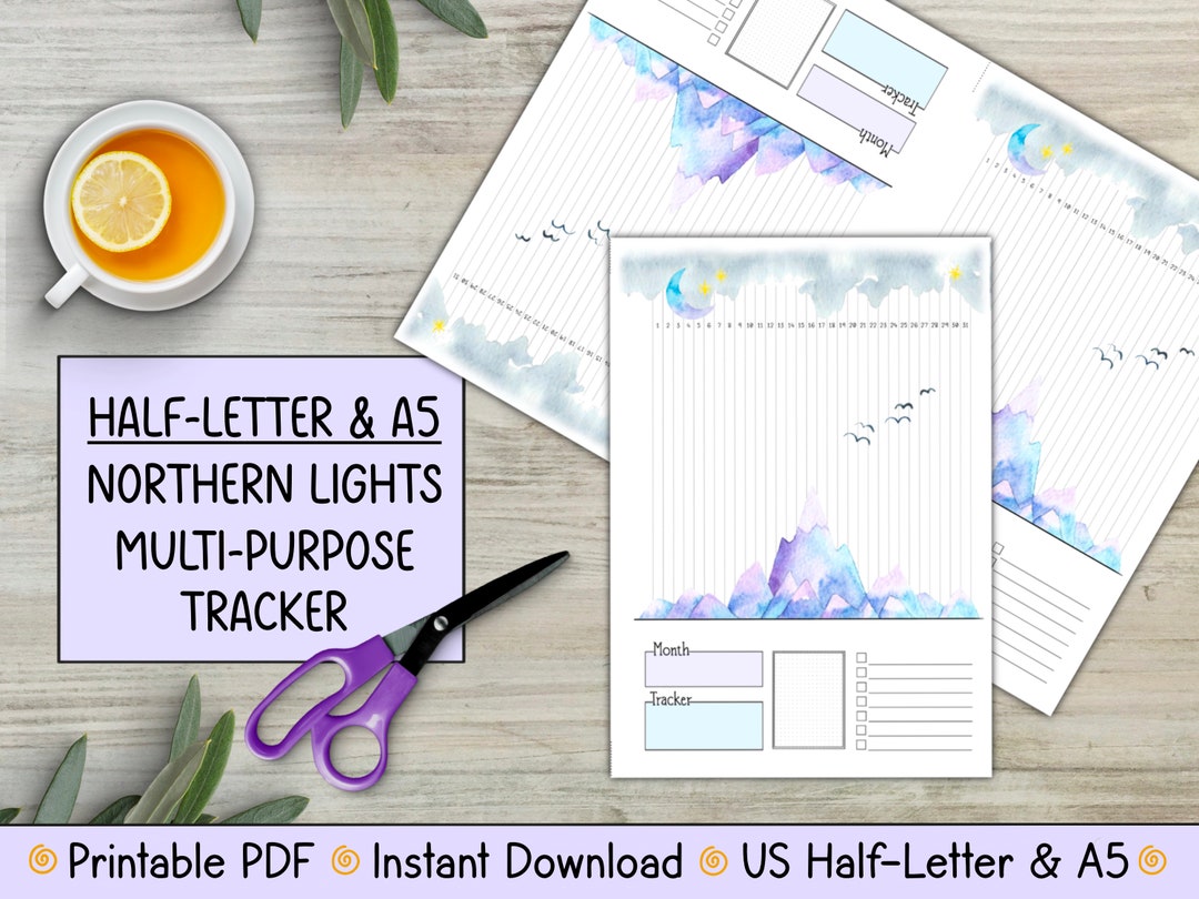 Northern Lights Habit Tracker, Half Letter & A5, Mood Tracker, Instant ...