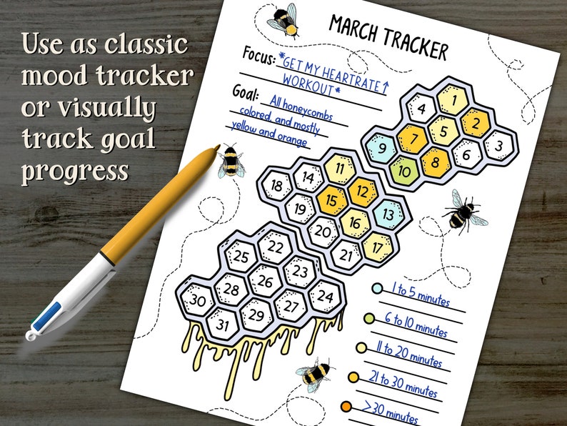 Monthly Mood, Goal, & Habit Tracker, Honey Bees, Instant Download PDF ...