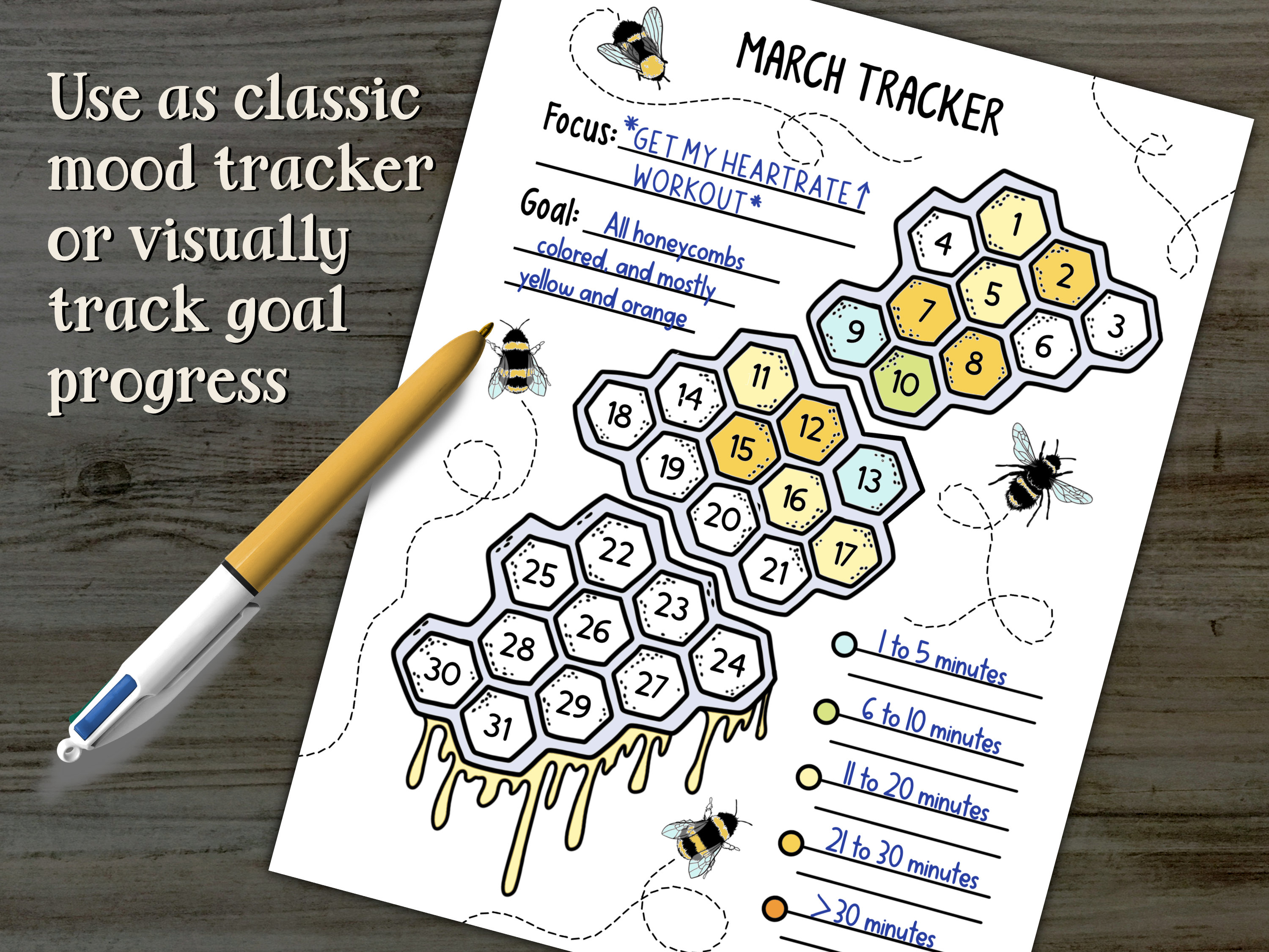 Monthly Mood, Goal, & Habit Tracker, Honey Bees, Instant Download PDF ...