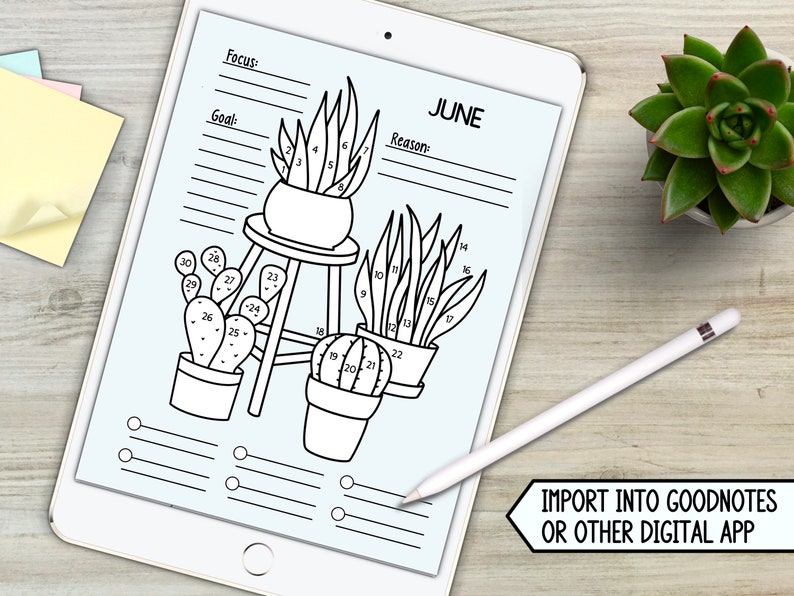 Monthly Mood, Goal, & Habit Tracker, Cactus and Succulent, Instant ...