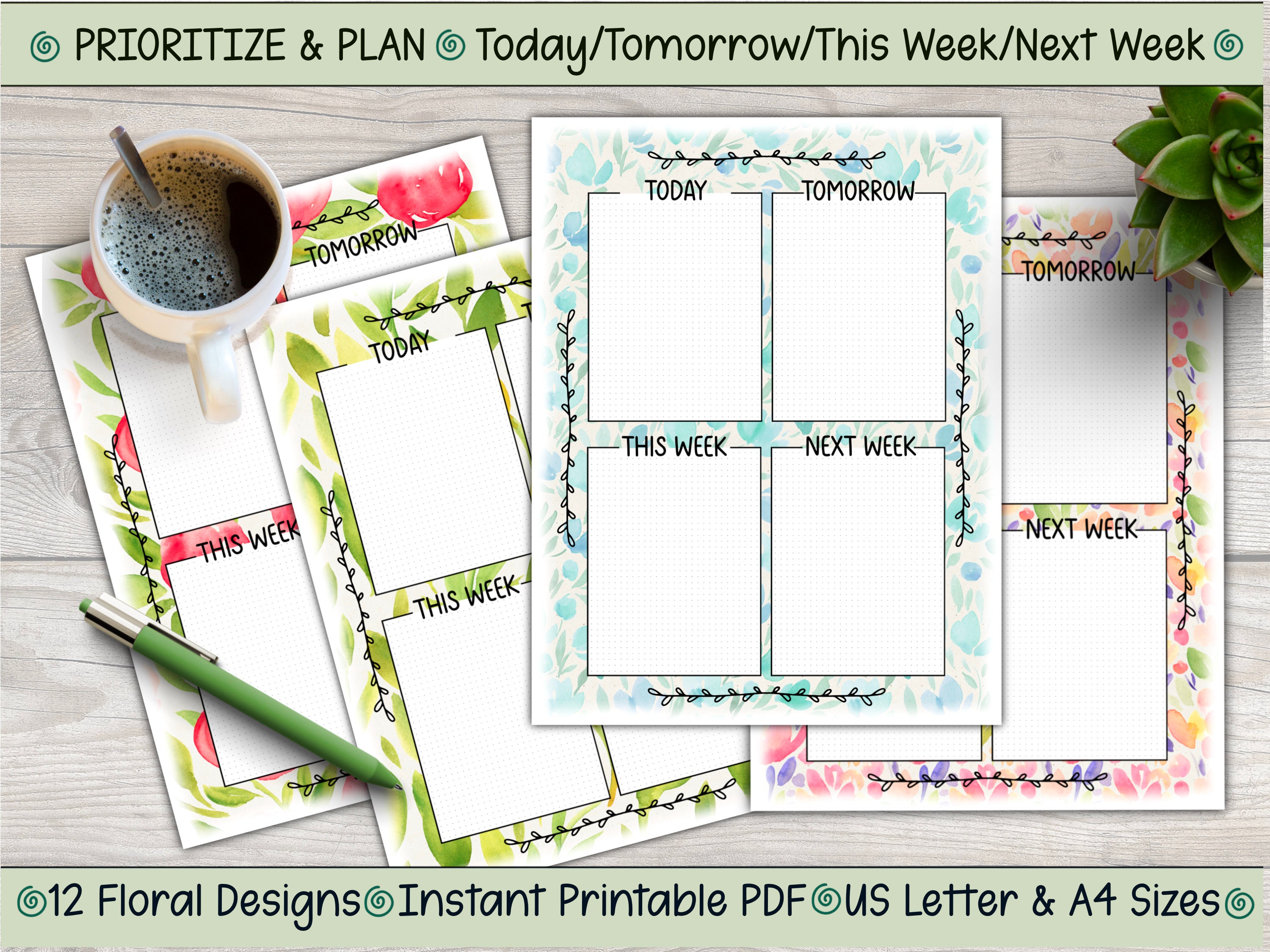 Sweet Floral to Do List Organizer, Printable PDF, Instant Download, US ...