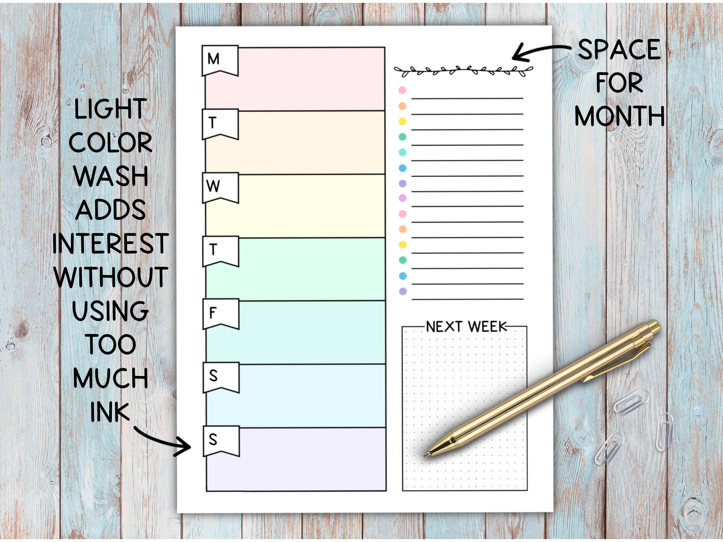 Rainbow Weekly Planner, Printable PDF, Letter Size 8.5x11, Digital ...