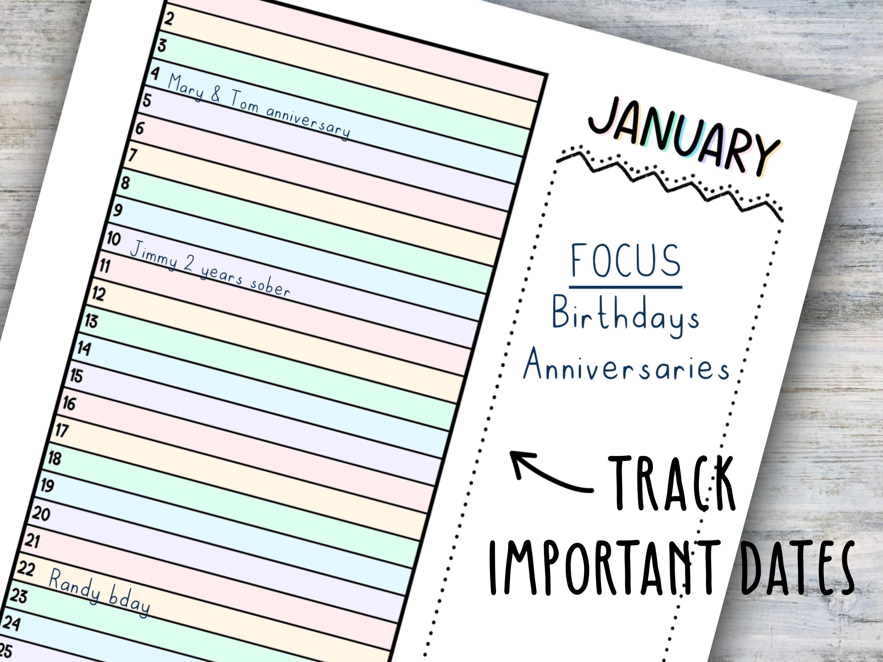 Rainbow Perpetual Monthly Calendar Planner, 1 Line per Day, Gratitude ...