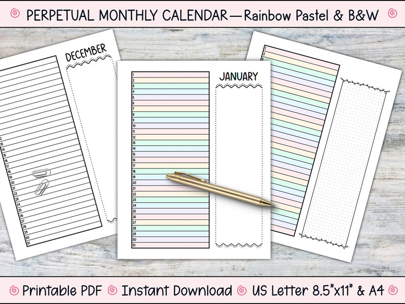 Rainbow Perpetual Monthly Calendar Planner, 1 Line per Day, Gratitude ...