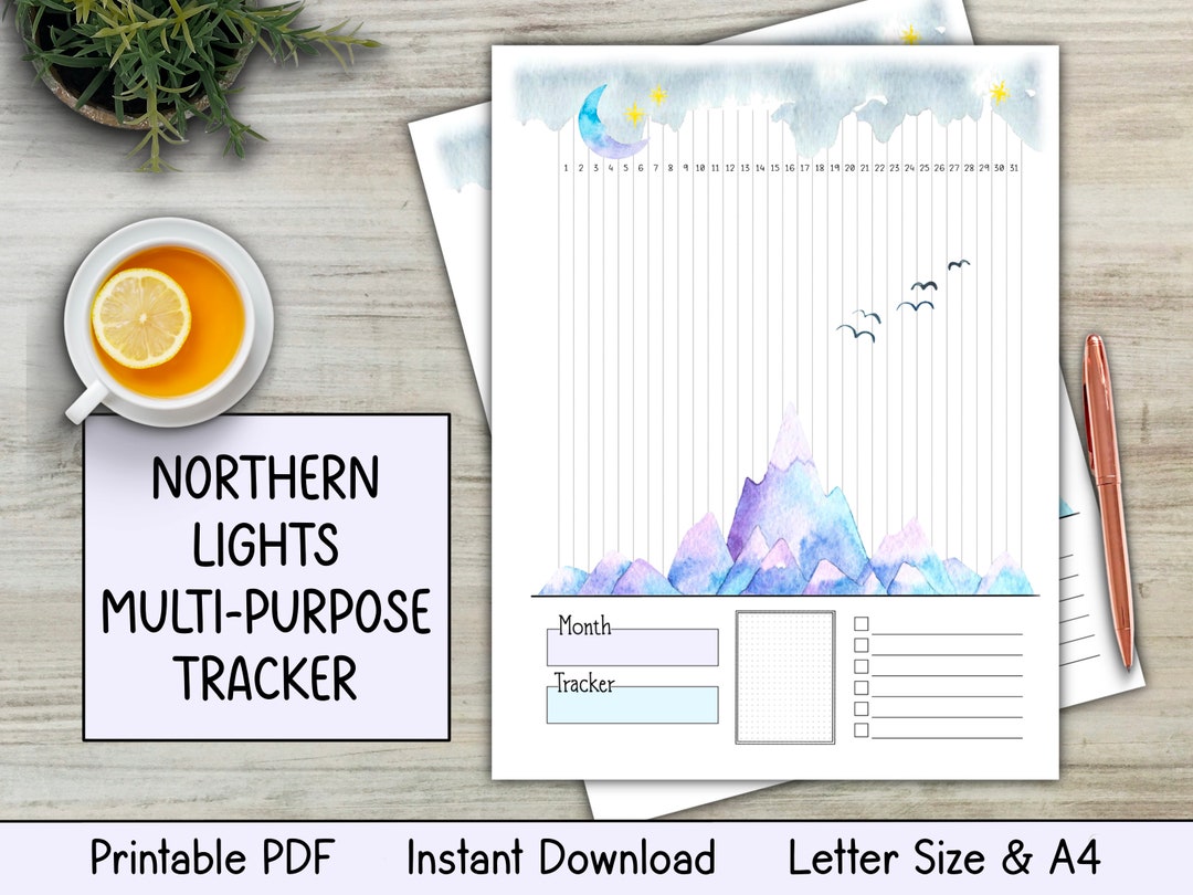 Northern Lights Mood Tracker: Printable Bujo Journal Alaska —US Letter ...