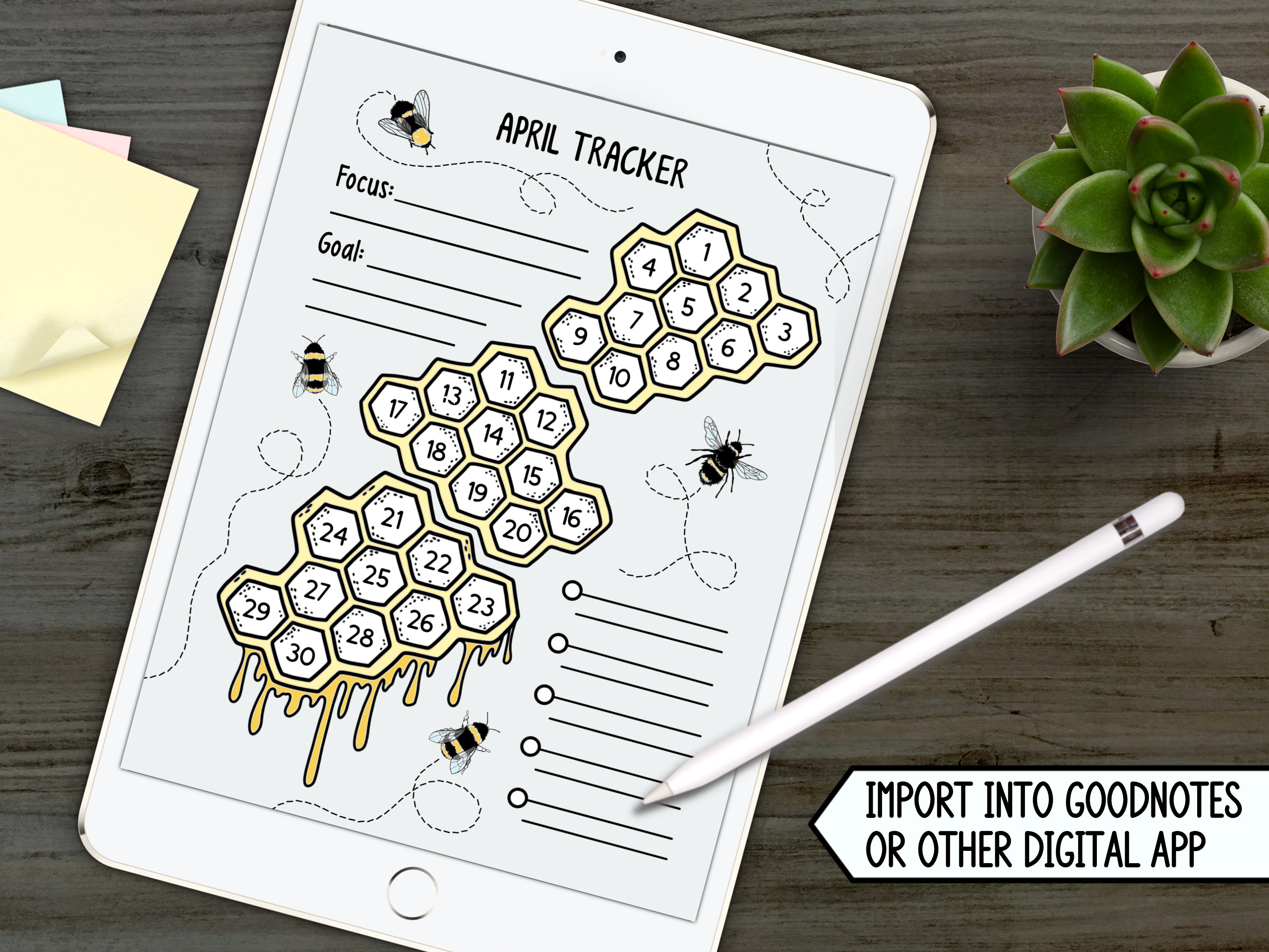 Monthly Mood, Goal, & Habit Tracker, Honey Bees, Instant Download PDF ...