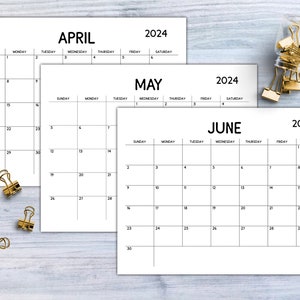 2024 Monthly Calendar, Minimalist Planner, Printable PDF US Letter & A4 ...
