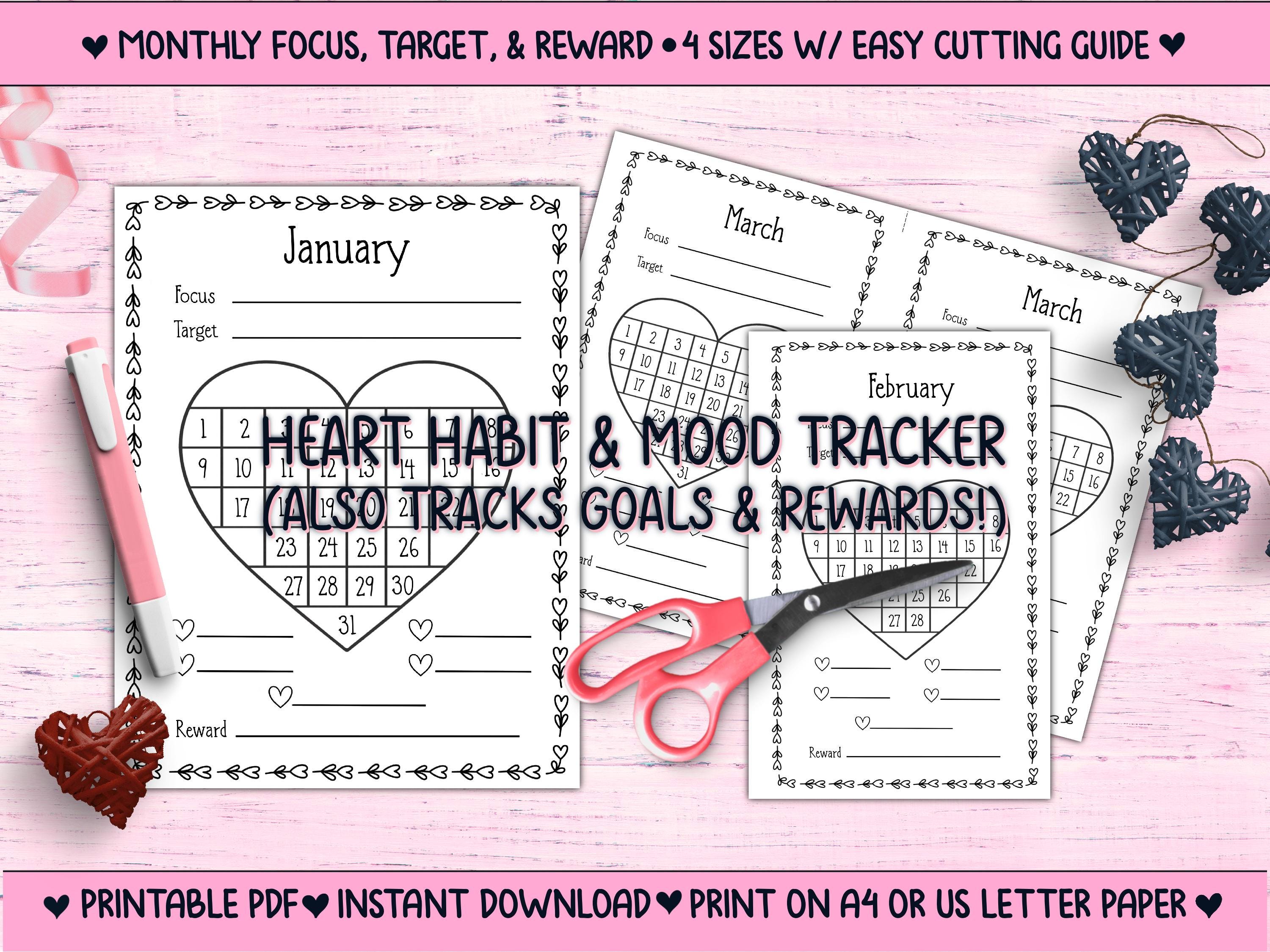 Heart Habit & Mood Tracker Printable: Monthly Goal Setting (digital PDF ...