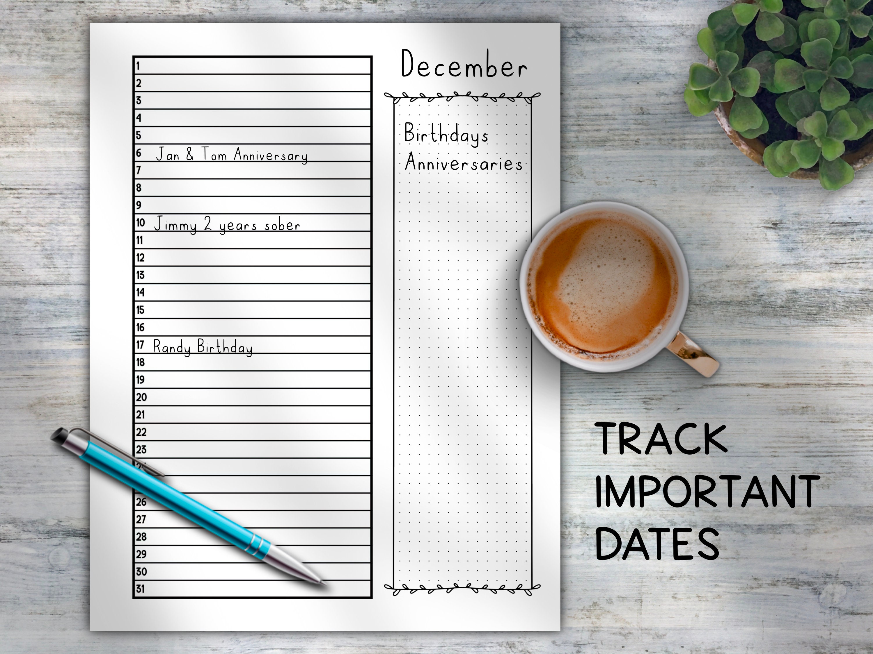 Rainbow Perpetual Monthly Calendar Planner, 1 Line per Day, Gratitude ...