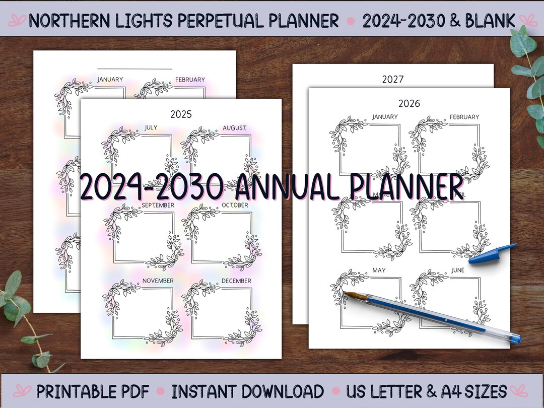2024-2030 Northern Lights Annual Perpetual Calendar Planner Tracker ...