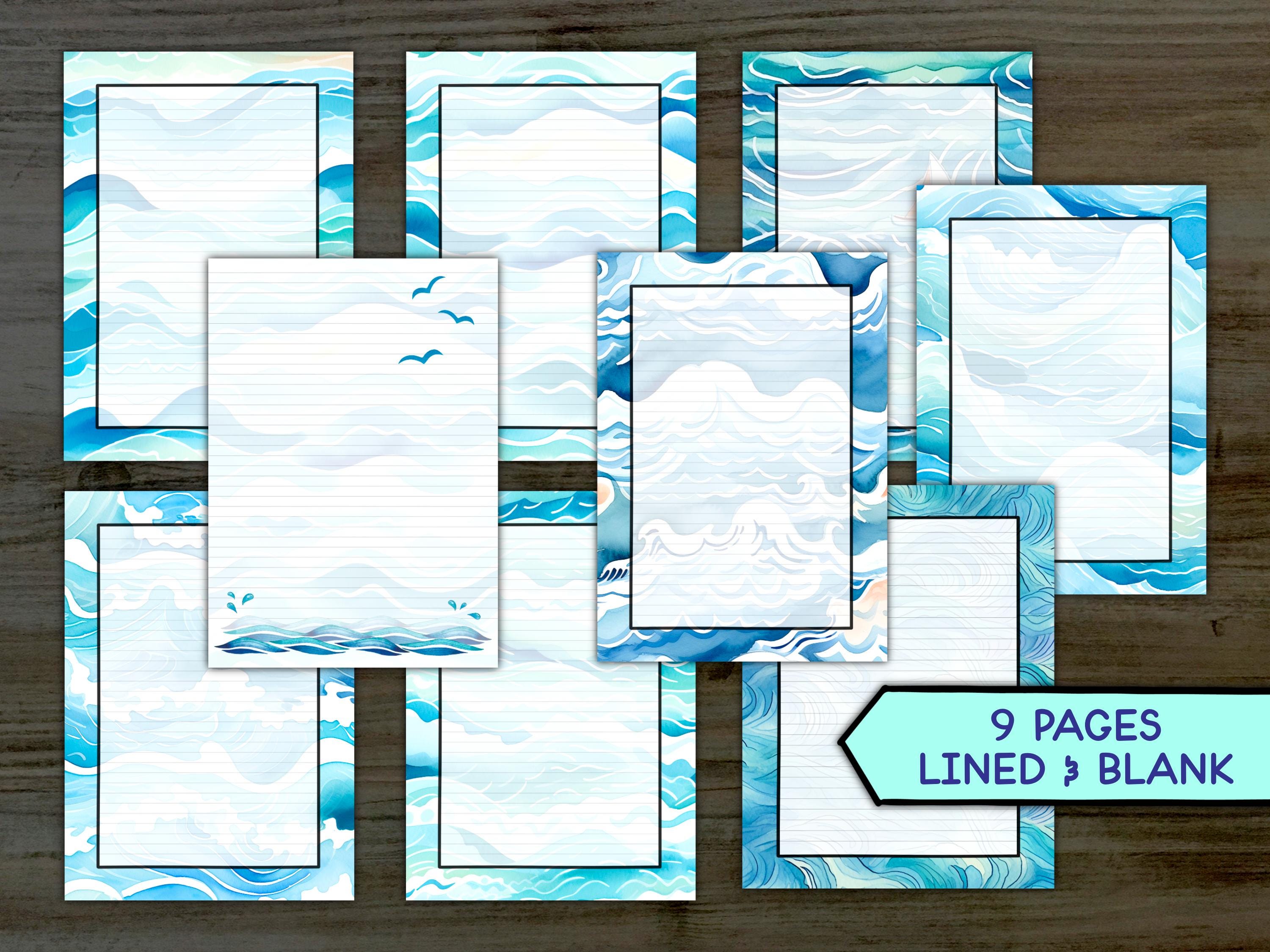 Tranquil Ocean Waves Stationary Set, Journal Notes Bundle, Lined ...