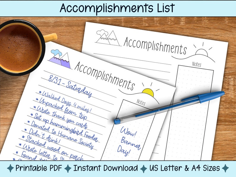 Accomplishment Tracker: Minimalist Sun & Mountains (printable PDF) - Etsy