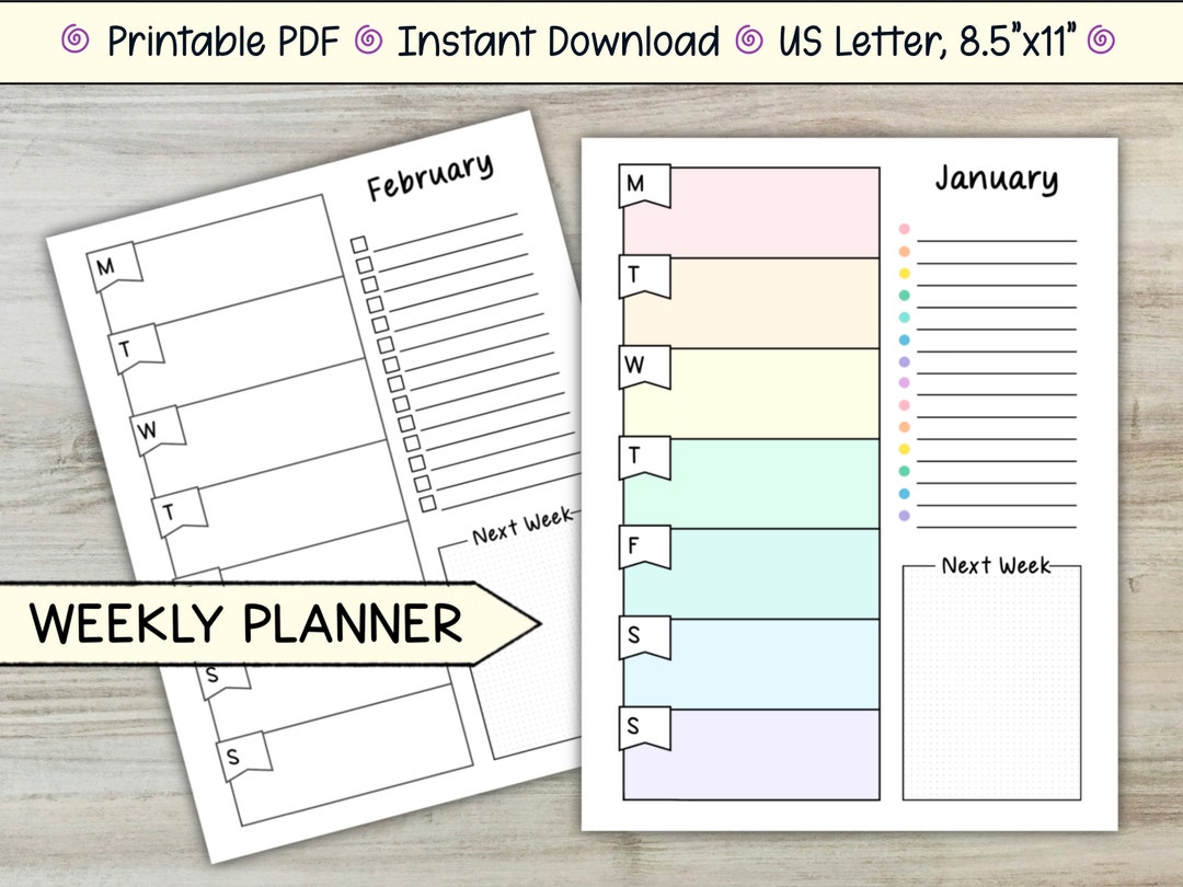 Rainbow Weekly Planner Printable PDF Letter Size - Etsy